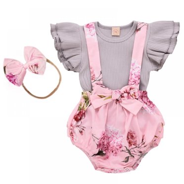 Izhansean Baby Girl Summer Floral Romper Jumpsuit Shorts, 3-Piece Set (0-3 Months) - Walmart.com