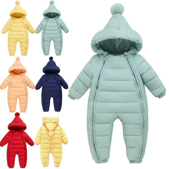 0-24M Baby Infant Winter Snowsuit Coat Romper Hooded Double Zipper Warm Jumpsuit for Boys Girls ...