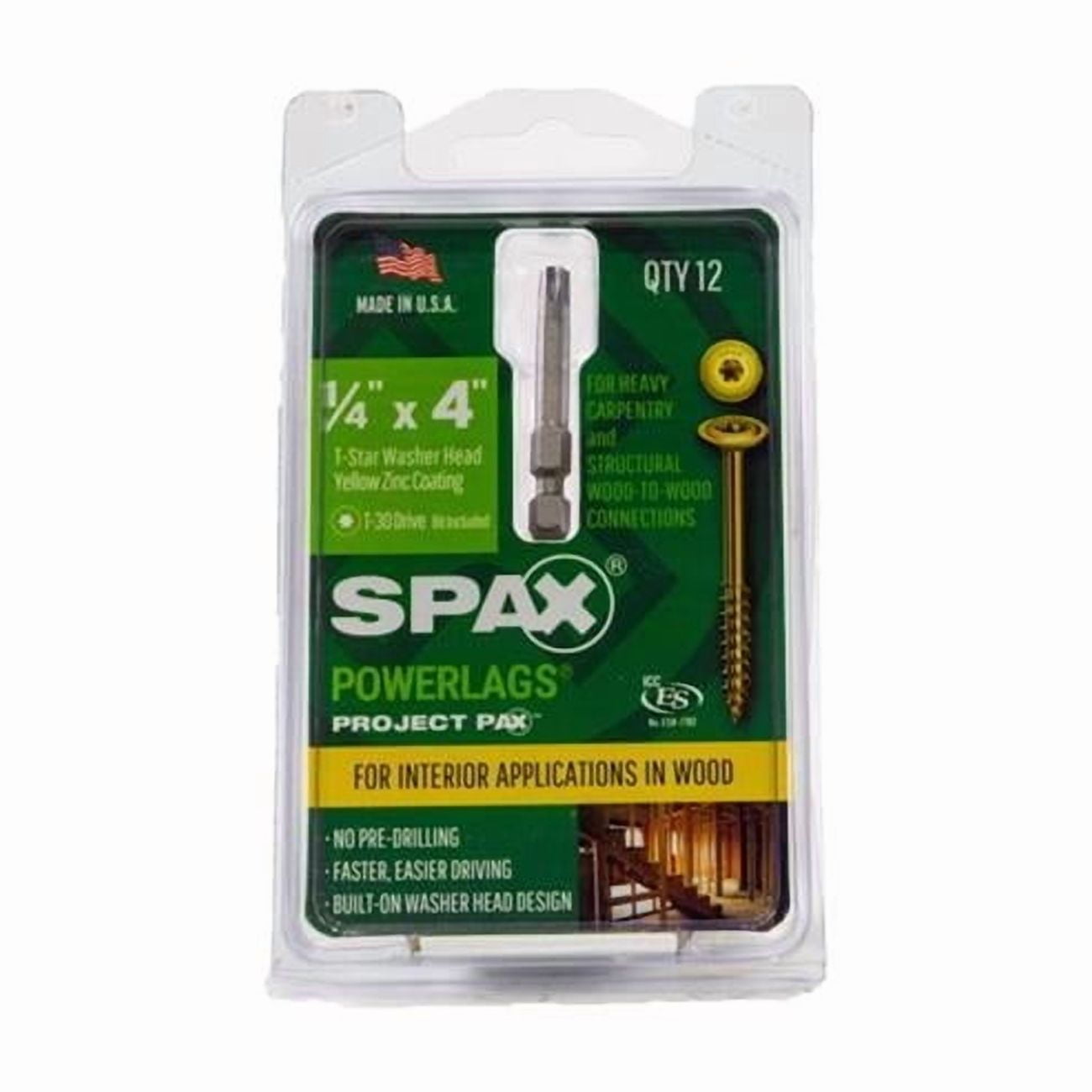 0.25 x 4 in. Power Lags Star Steel Lag Screw, Yellow Zinc - Pack of 12 ...