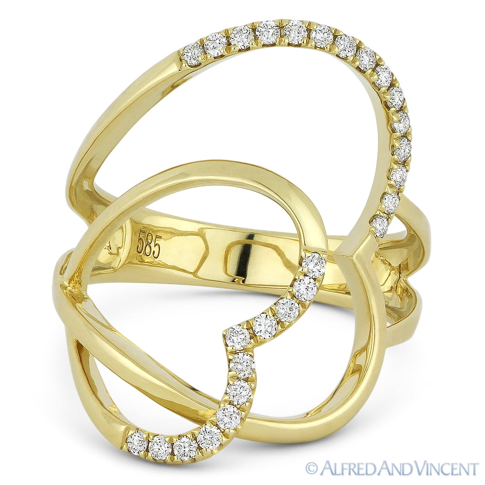 0.25ct Round Cut Diamond Pave Overlapping Double-Heart Right-Hand Ring ...