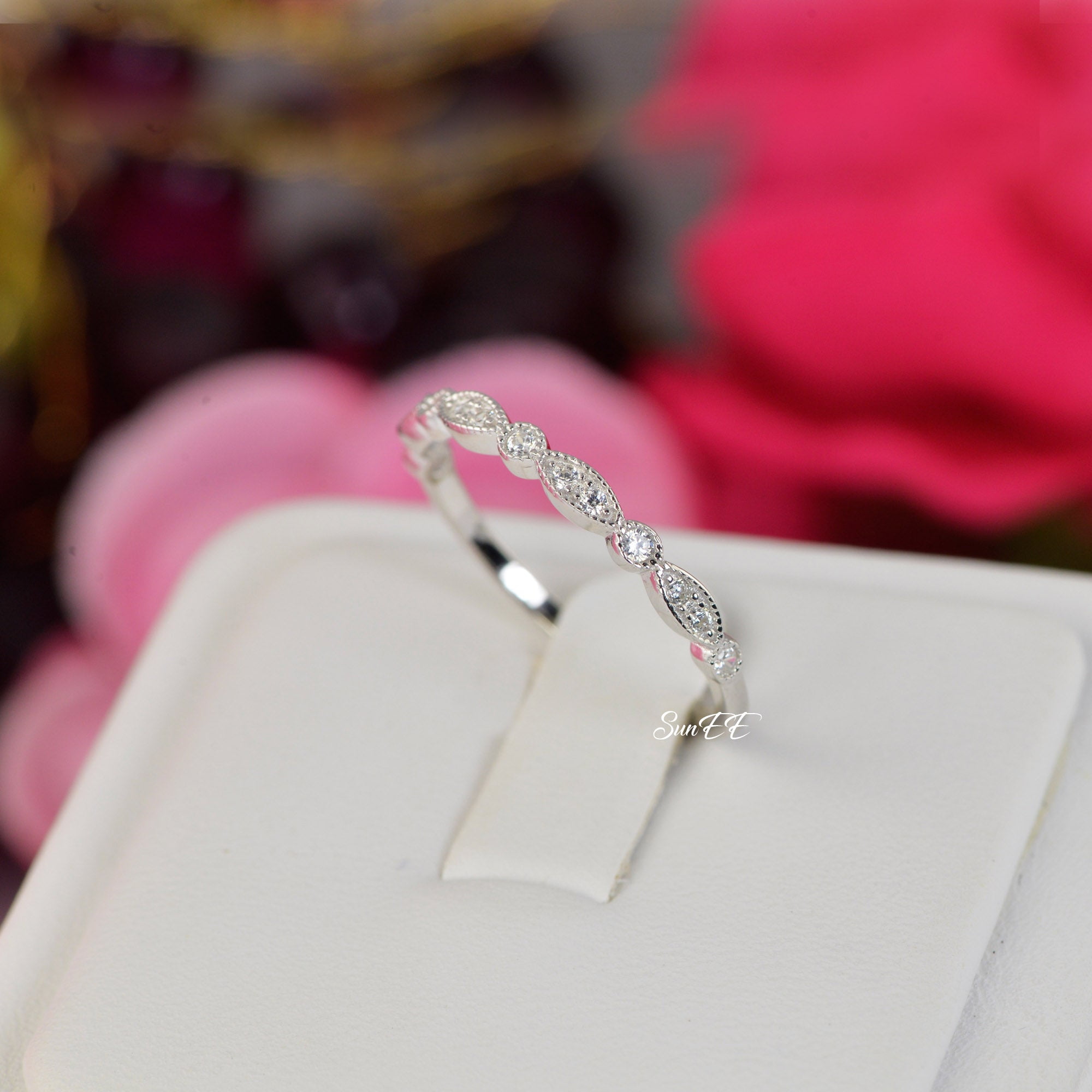 0.26ct Art Deco Band Half Eternity Promise Ring Diamond Simulated 925 ...