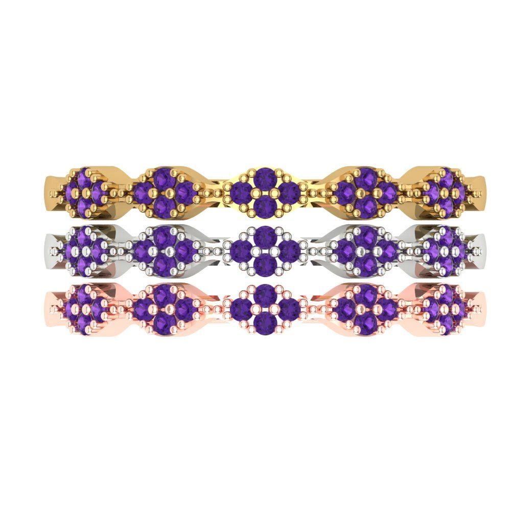0.3 ct Brilliant Round Cut Natural Amethyst 18K White/Rose/Yellow Gold Stackable Band SZ 7.25 ...