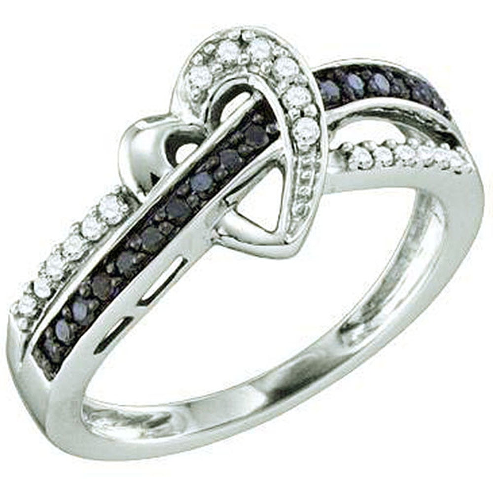 0.30 Carat (ctw) 14K White Gold Round Black & White Diamond Ladies ...