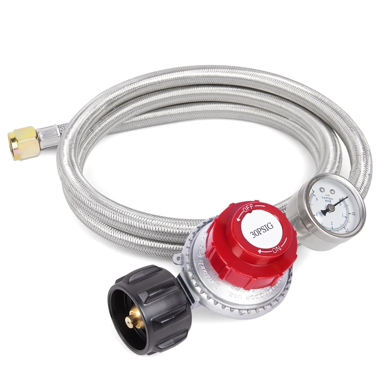 0-30 PSI Adjustable High Pressure Propane Regulator with Gauge, 5-Foot ...