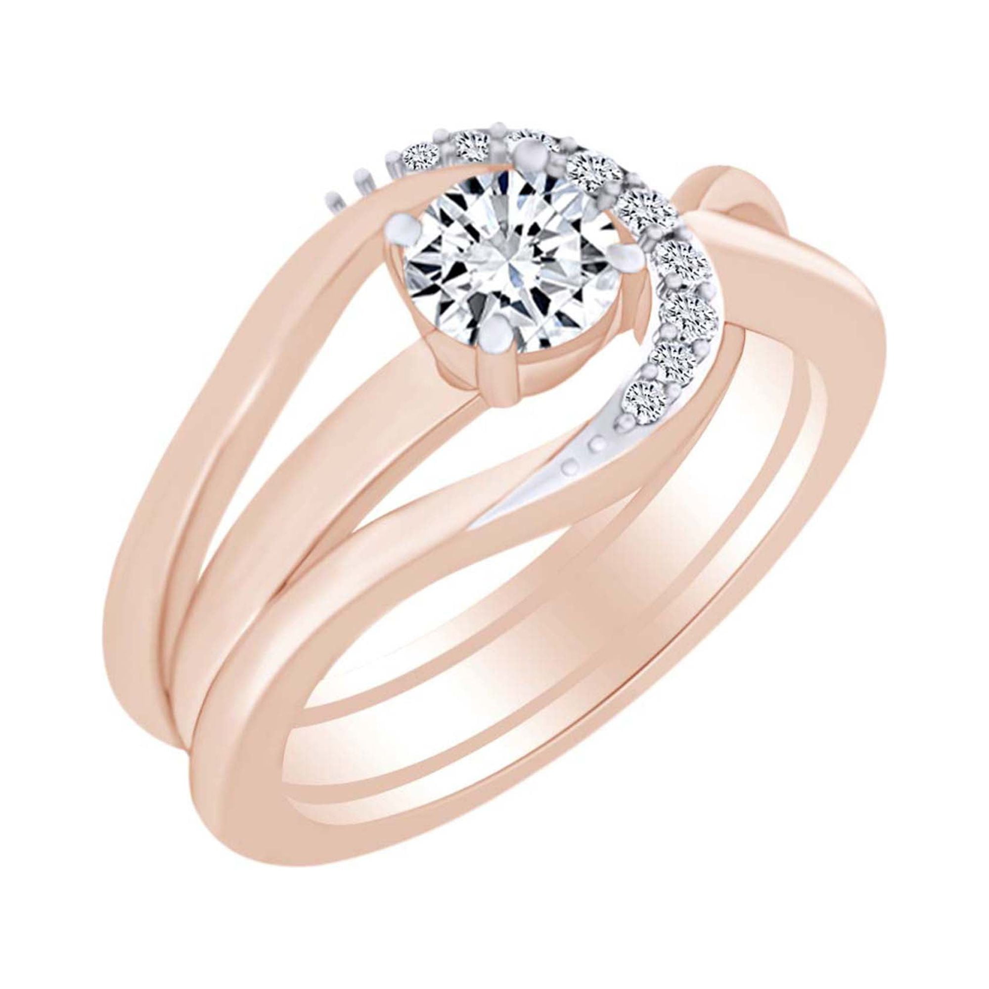 AFFY 0.31 Carat (Cttw) Round Shape White Natural Diamond Wrap ...