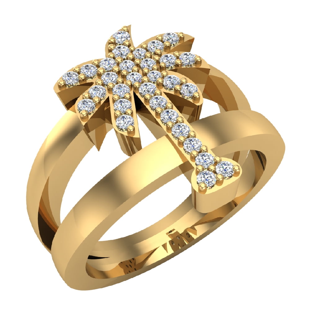 Glitz Design 14K Gold 0.31 Carat Diamond Palm Tree Fashion Ring for ...