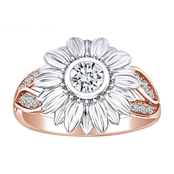 AFFY 0.32 Carat Round Shape White Natural Diamond Sunflower Engagement ...