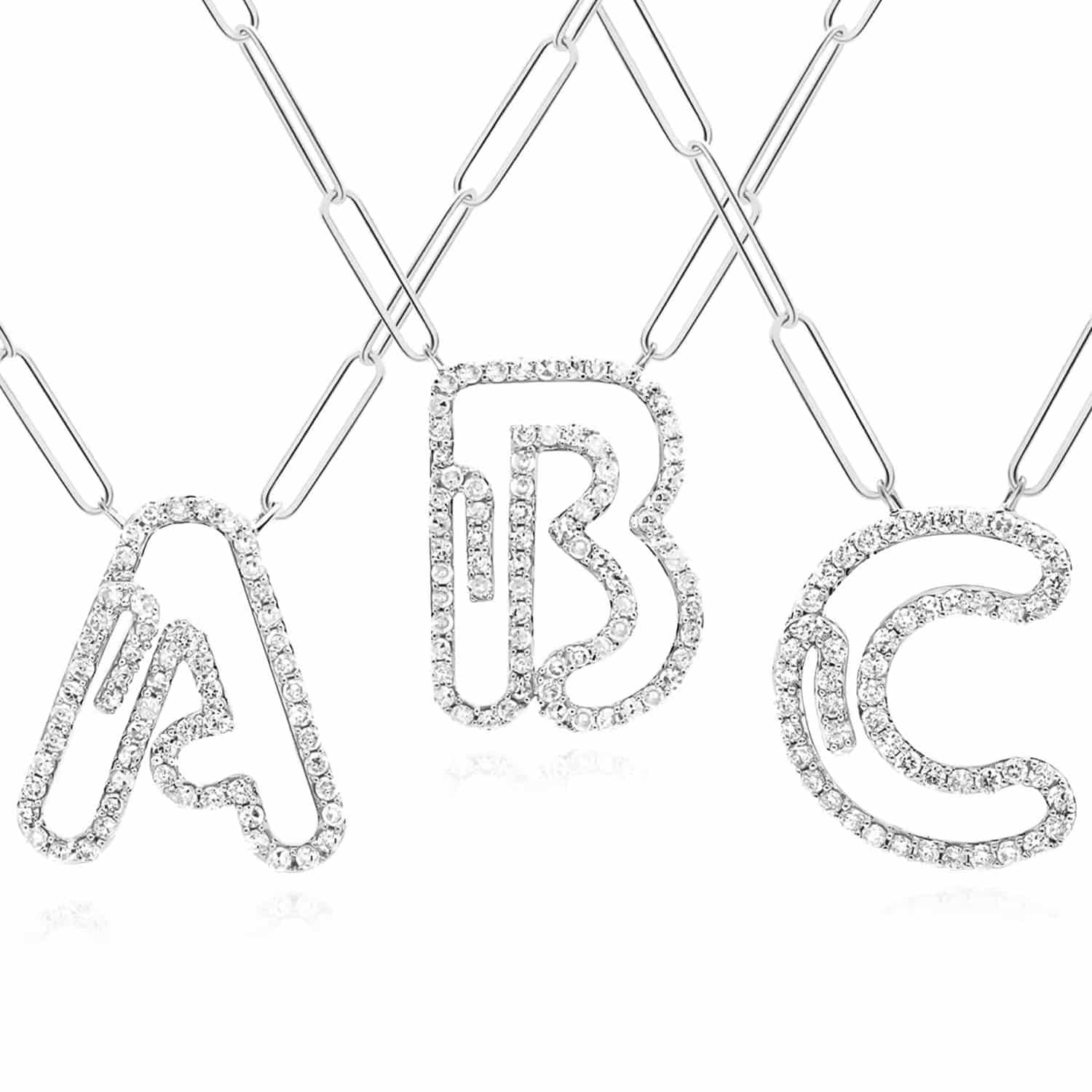0.33CTW Natural Diamond 10K White Gold Initial Pendant Paperclip ...