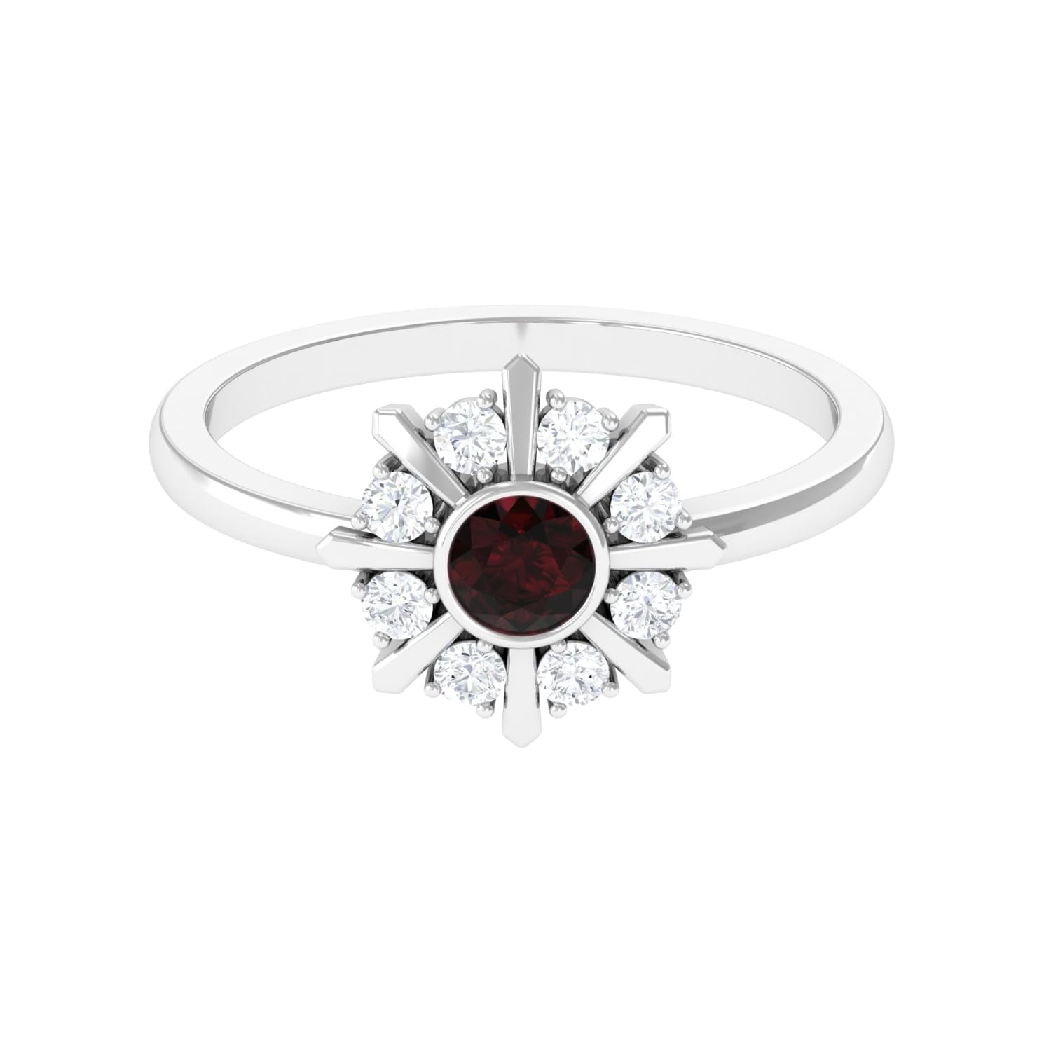 0.34 Carat Bezel Set Natural Garnet 925 Sterling Silver Statement Ring for Women | Wedding ...