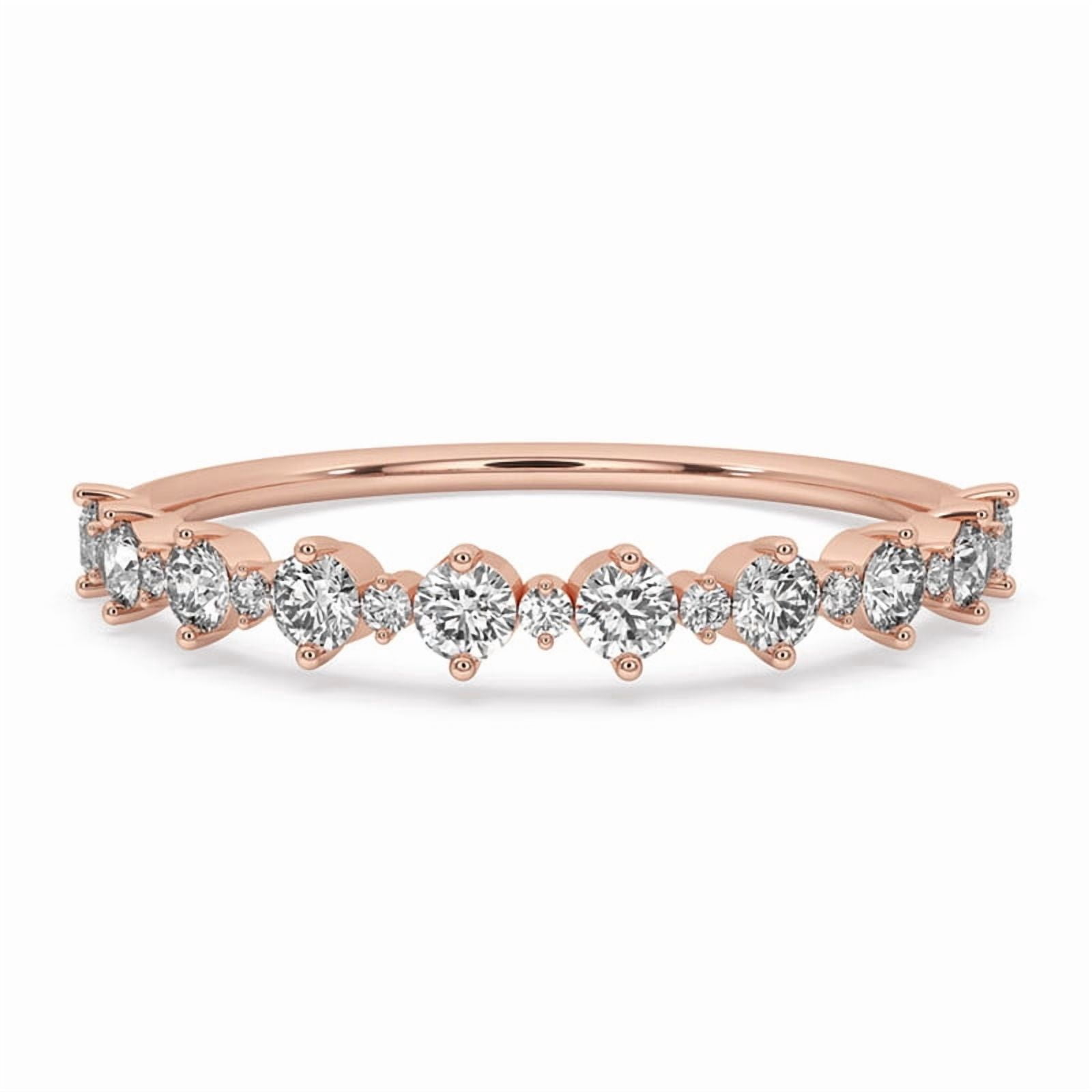 0.34 TCW Round Cut Lab Grown Diamond Half Eternity Band Prong Set Rose ...
