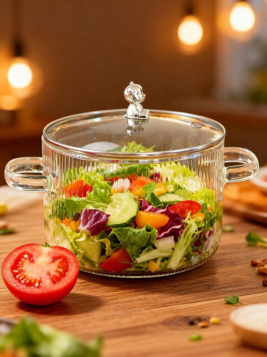 0.35/1.6L High Borosilicate Glass Stew Pot - Heart Bear Handle Heat ...