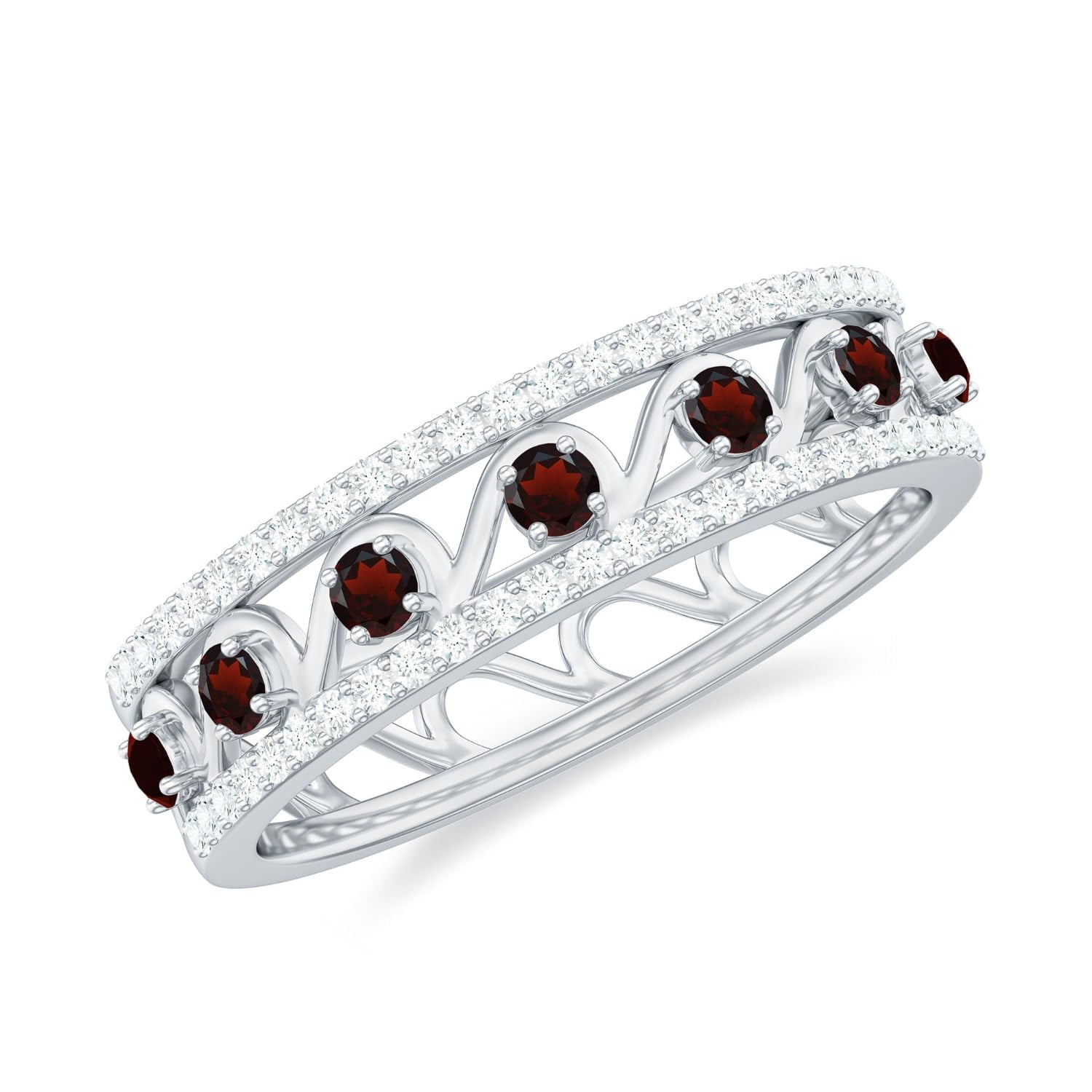 0.35 Ctw Designer Red Garnet Gemstone 925 Sterling Silver Half Eternity ...
