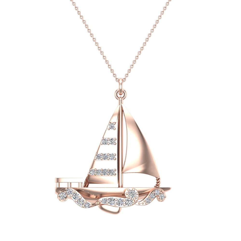 0.35 ct tw Sail boat diamond necklaces for women 14K Rose Gold - Boat ...