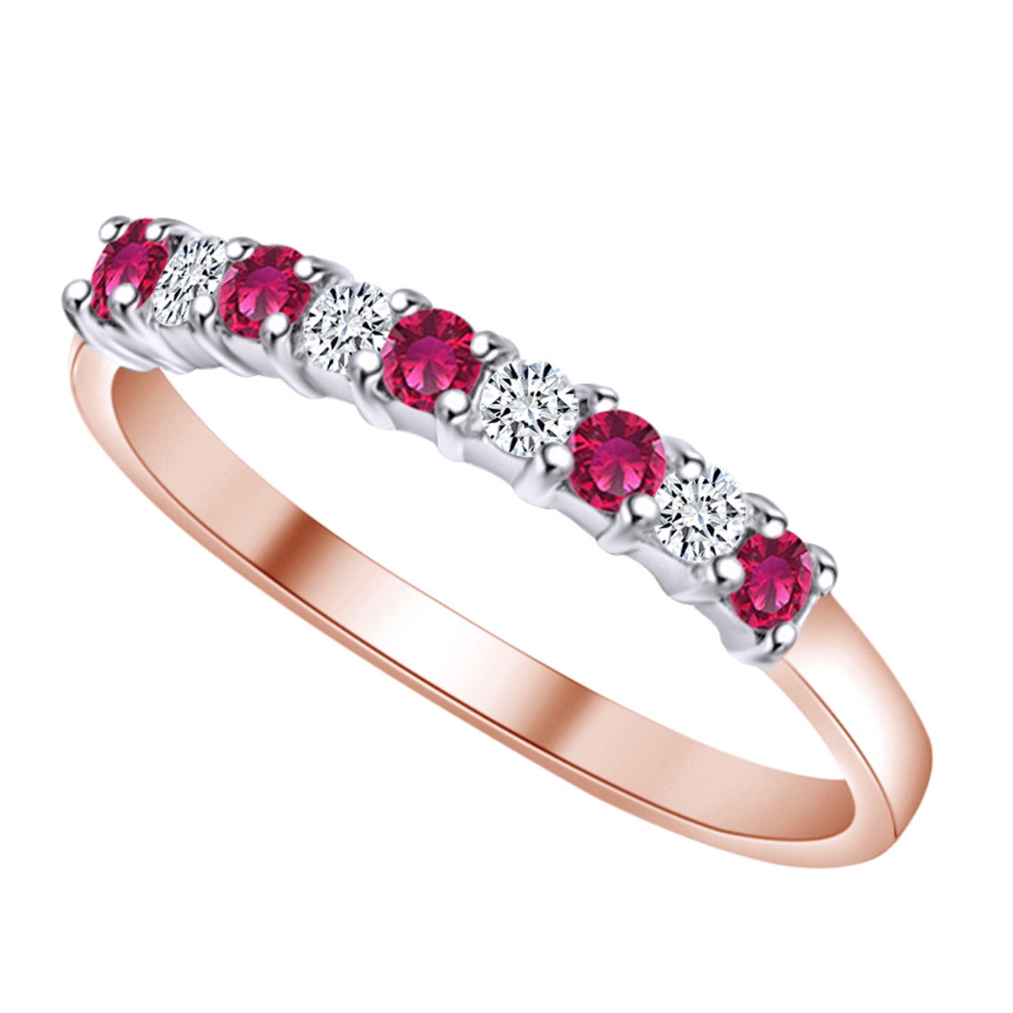 AFFY 0.36 Carat(Ctw) Simulated Ruby & White Natural Diamond 9 Stone ...