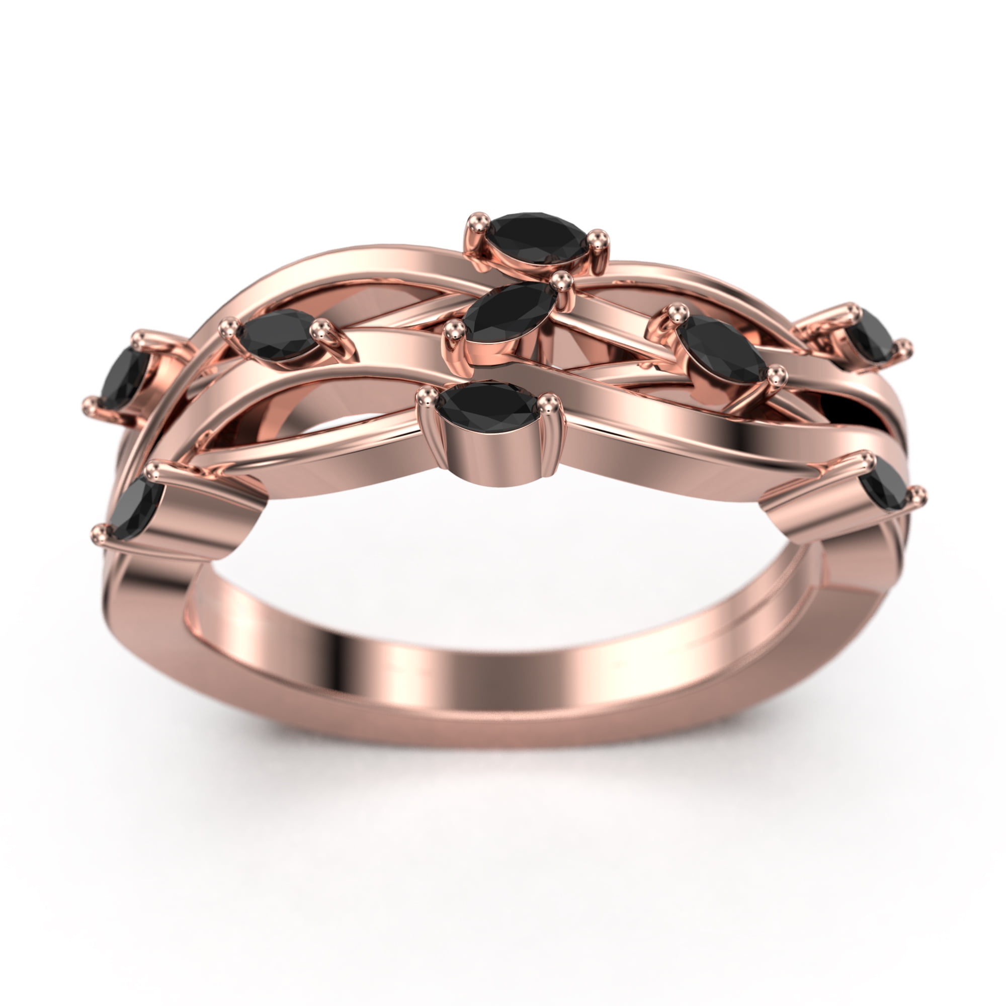 0.36ct Marquise Black Diamond Moissanite Blooming Willow Wedding Ring ...