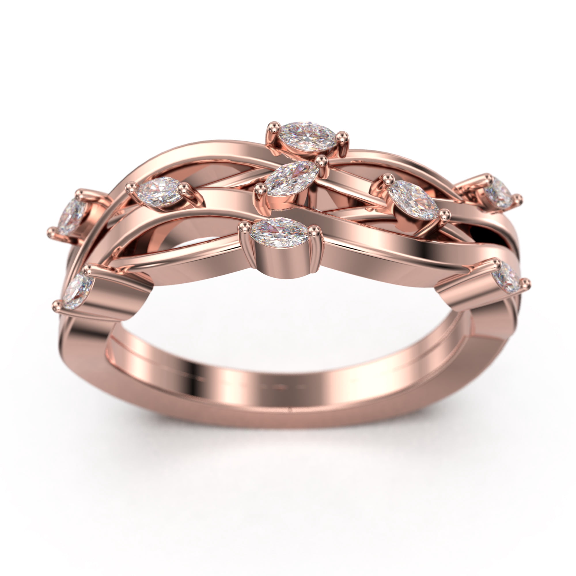 0.36ct Marquise Diamond Moissanite Blooming Willow Wedding Ring 18K ...