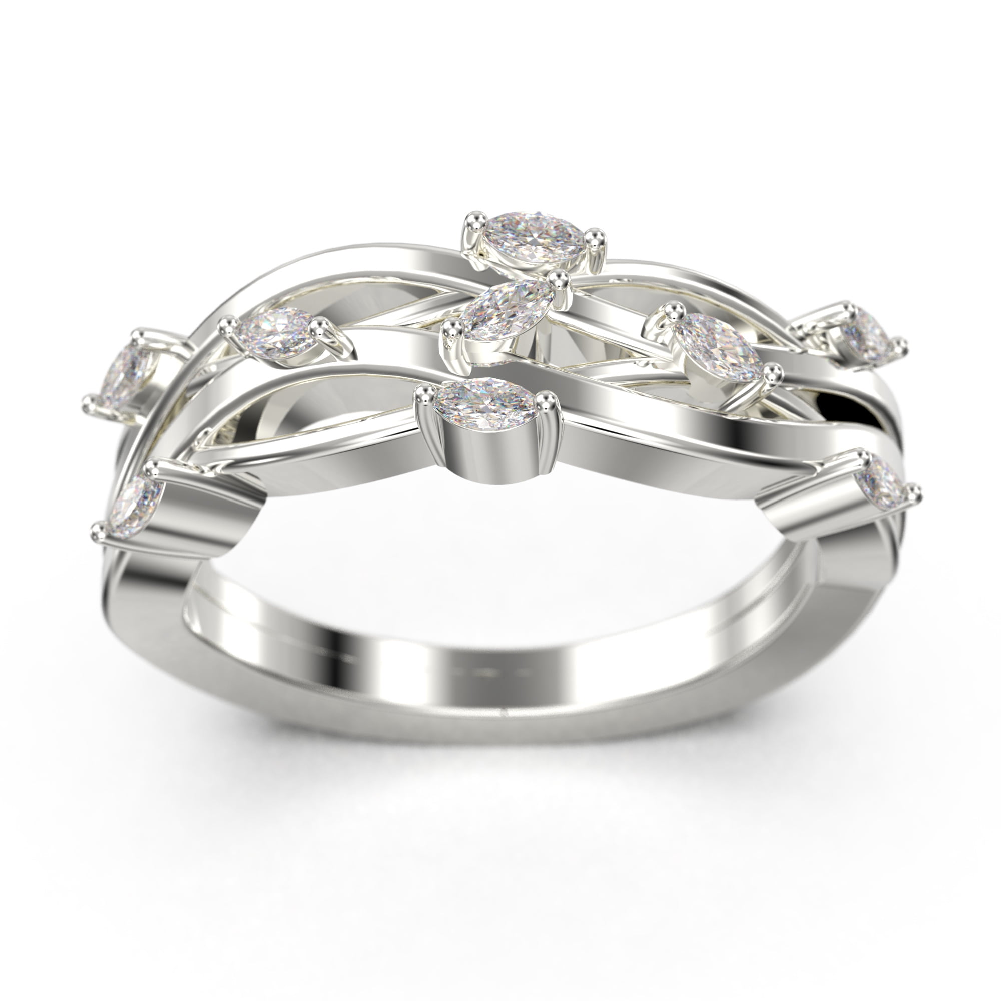 0.36ct Marquise Diamond Moissanite Blooming Willow Wedding Ring 18K White Gold Over Silver ...