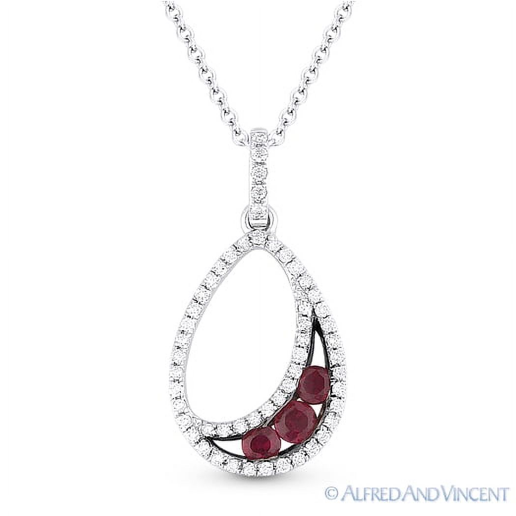 0.36ct Ruby-Trio & Diamond Pave Pendant & Chain Necklace in 14k White ...