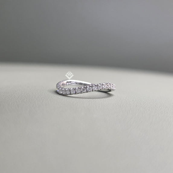 0.37 CT Round Cut Moissanite Waves Band, 925 Sterling Silver Freeform Wedding Band, Pavé ...