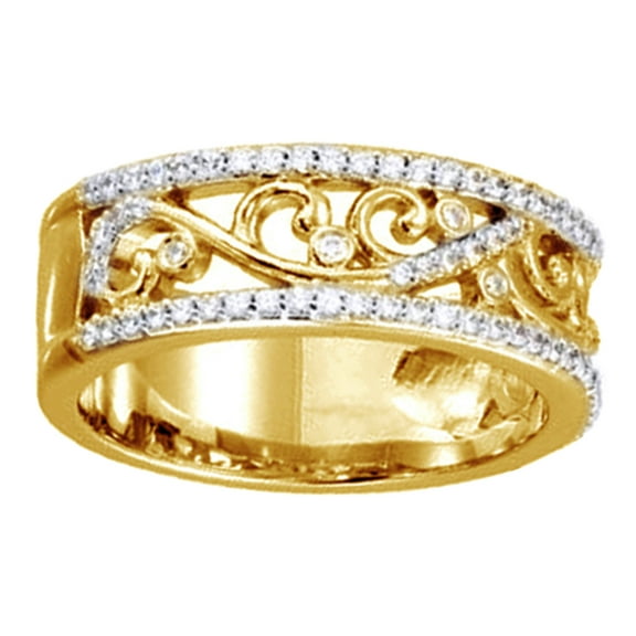 AFFY 0.37 Ct White Diamond Leaf Style Anniversary Band Ring In 14K ...