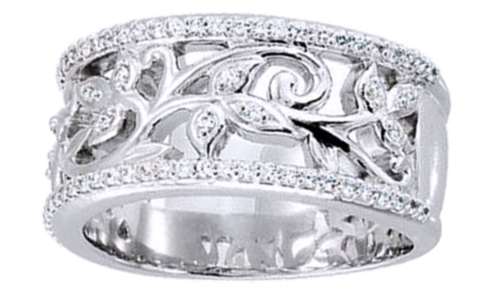 AFFY 0.37 Ct White Diamond Leaf Style Anniversary Band Ring In 14K ...