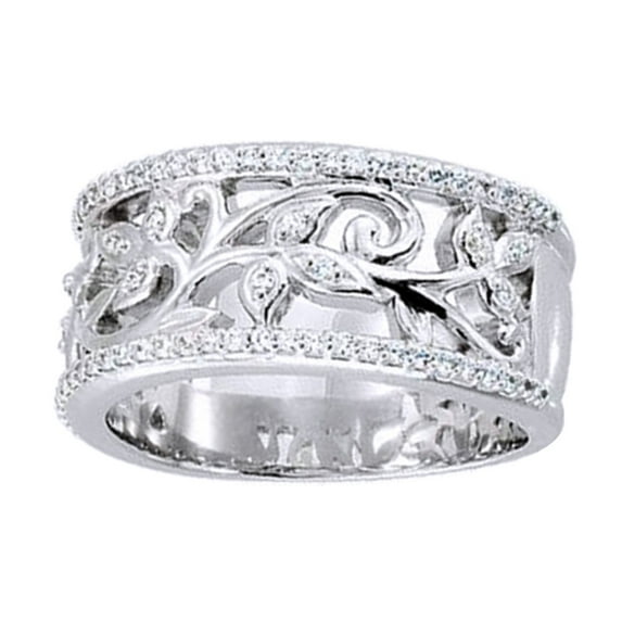AFFY 0.37 Ct White Diamond Leaf Style Anniversary Band Ring In 14K ...