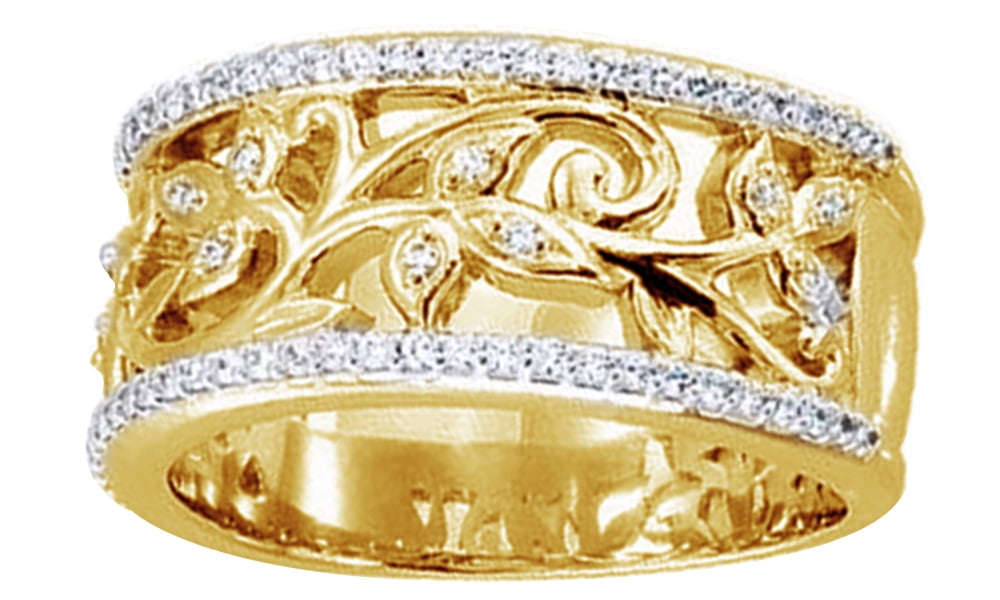 AFFY 0.37 Ct White Diamond Leaf Style Anniversary Band Ring In 14K ...