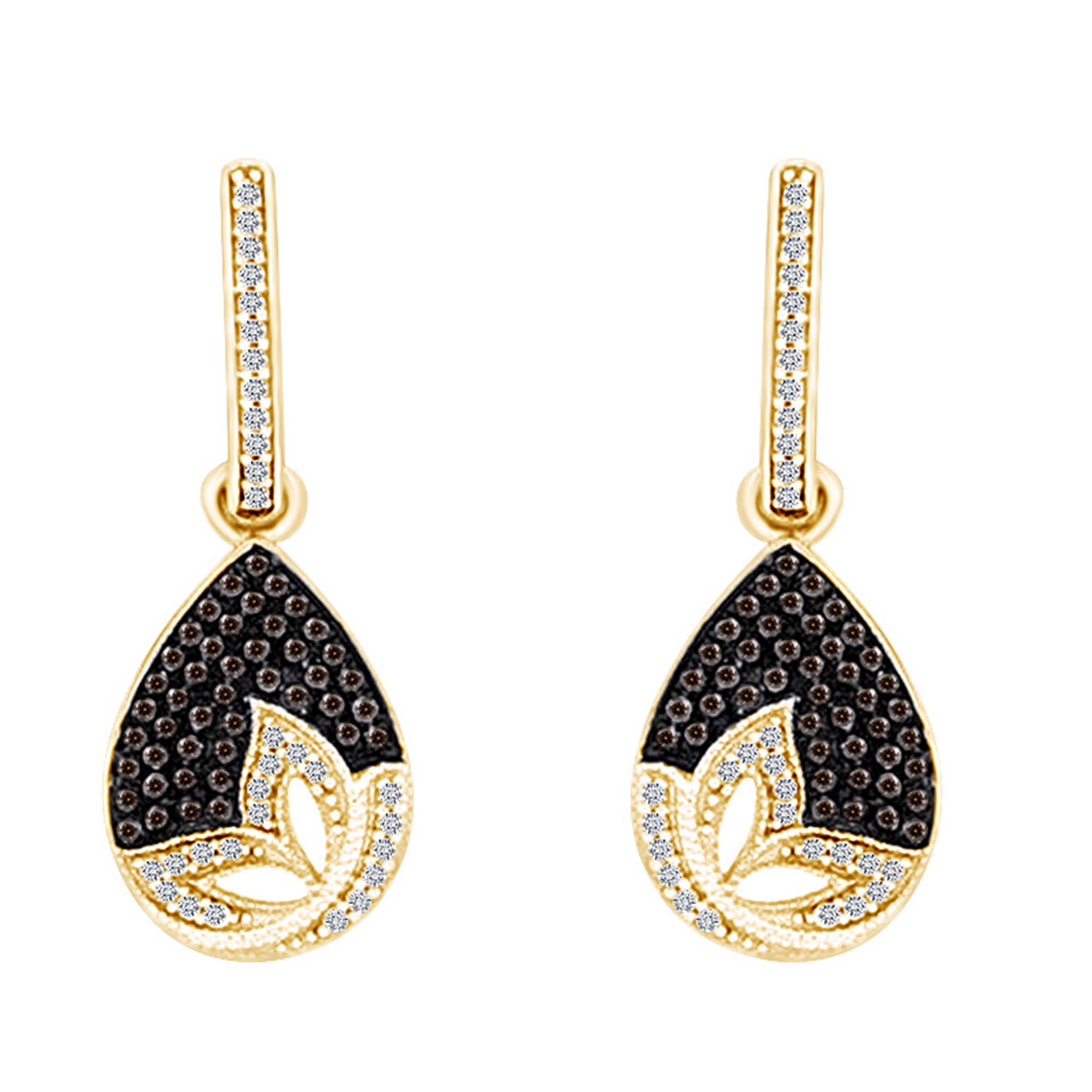 AFFY 0.38 Cttw Round Shape champagne & White Natural Diamond Teardrop ...