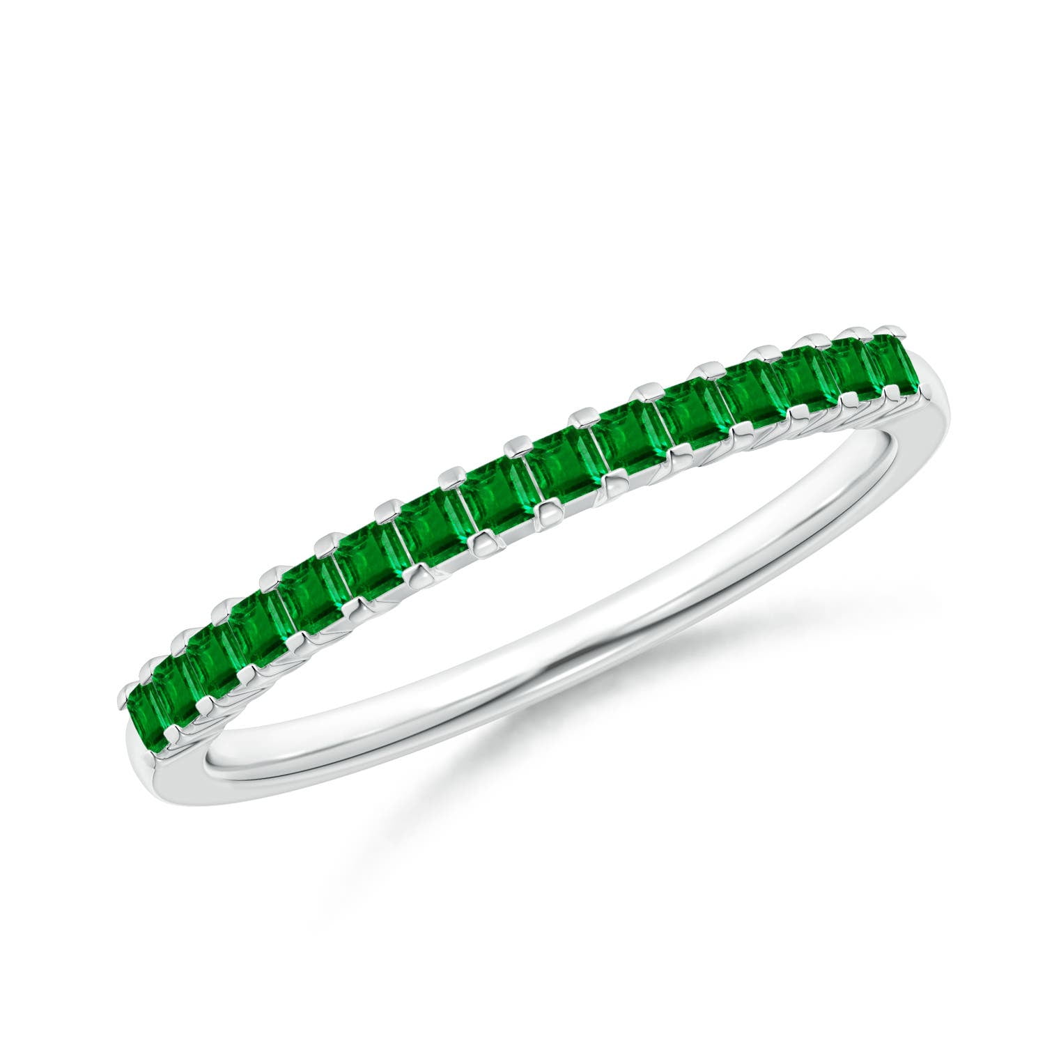 0.39CT 1.9mm Natural Emerald (H/SI2) Princess Cut Eternity Ring 14K White Gold for Women for ...