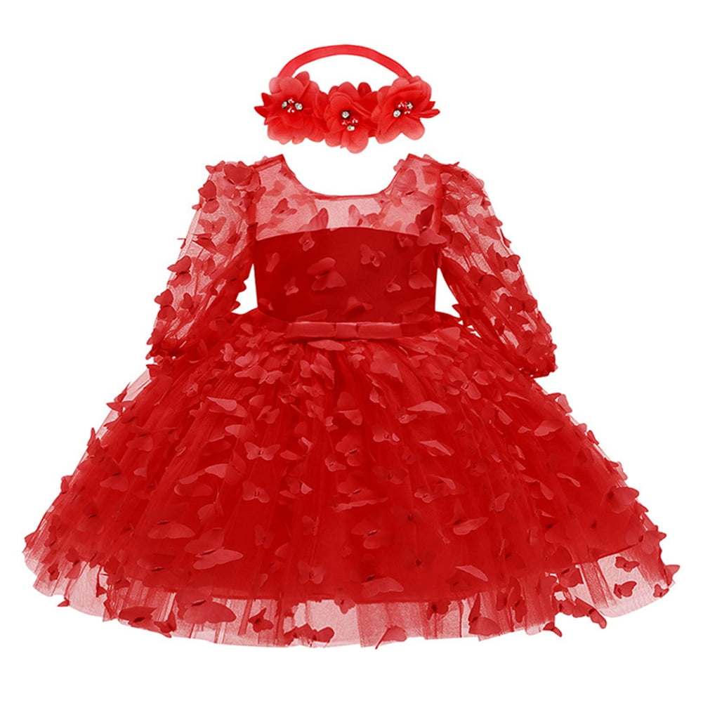 0-3T Baby Girls Tulle Dresses + Flower Headband, Uccdo Flower Girl Butterfly Pageant Gown ...