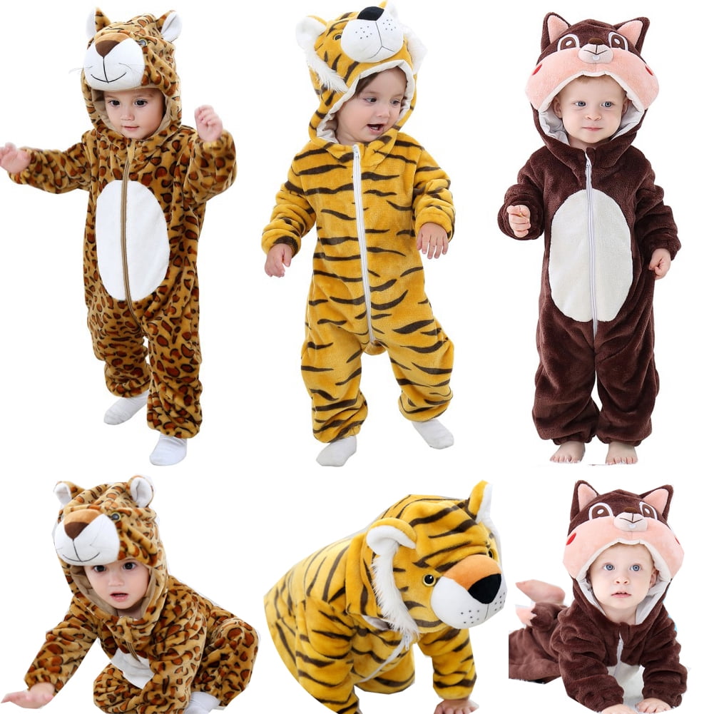 0-3T Newborn Toddler Baby Winter Warm Fleece Hooded Rompers Animals ...
