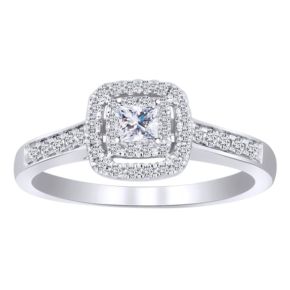 AFFY 0.40 Carat (Ctw) Princess & Round Shape White Natural Diamond Halo ...