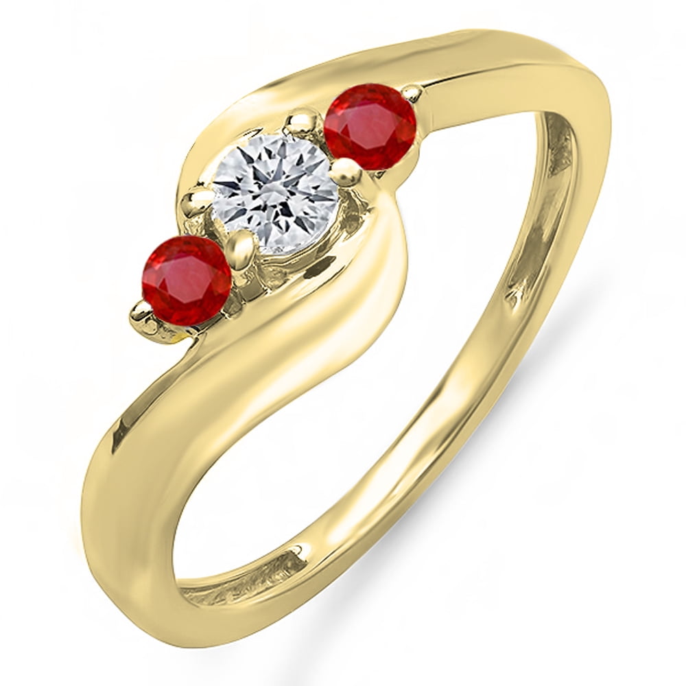 0.40 Carat (ctw) 18K Yellow Gold Round Red Ruby And White Diamond ...