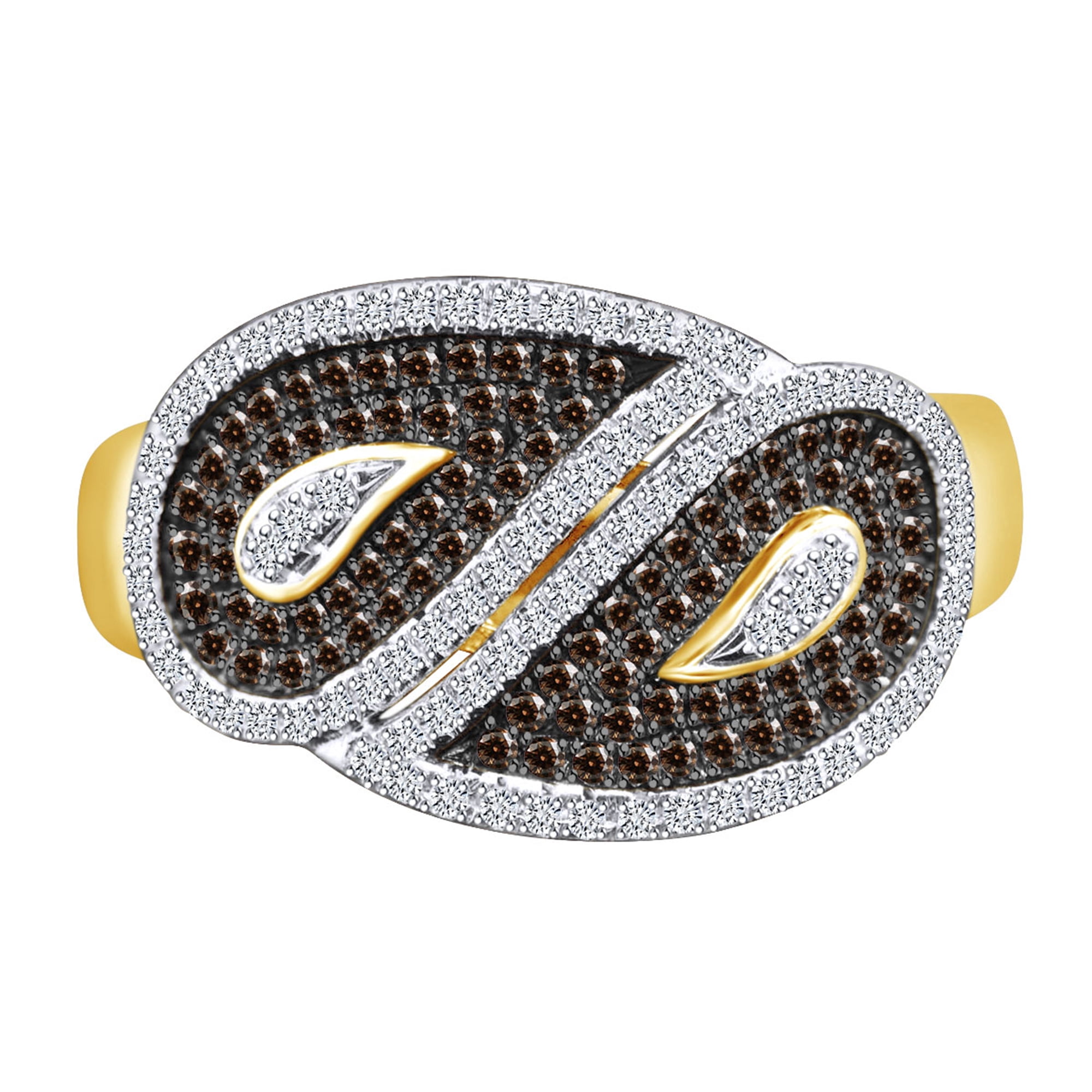 AFFY 0.40 Cttw Round Cut White & Champagne Natural Diamond Leaf ...