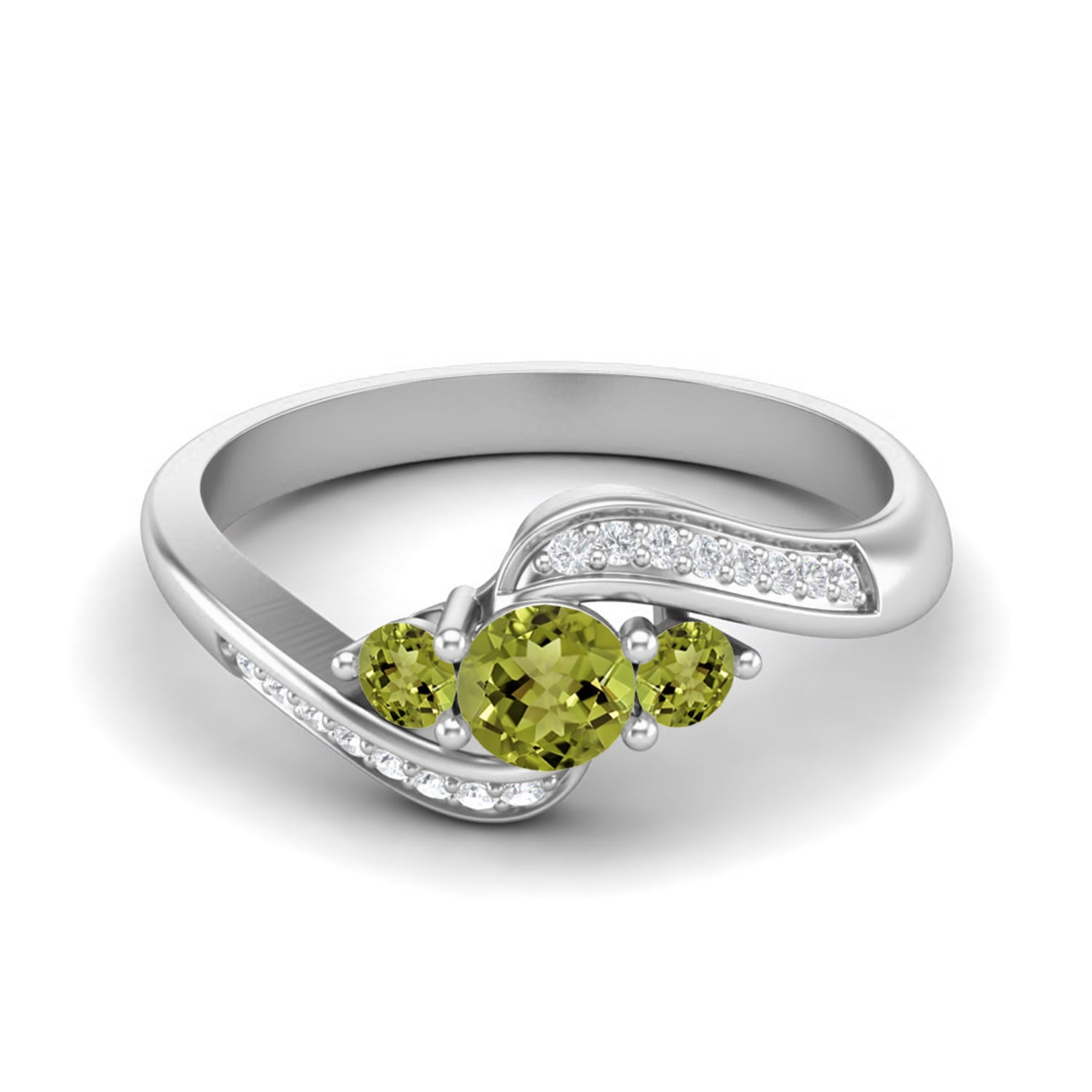 0.40 Ctw Round Peridot 925 Sterling Silver Three Stone Valentines Day ...