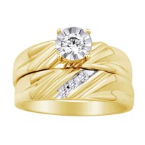 AFFY Princess & Round Cut White Natural Diamond Heart Bridal Ring Set ...