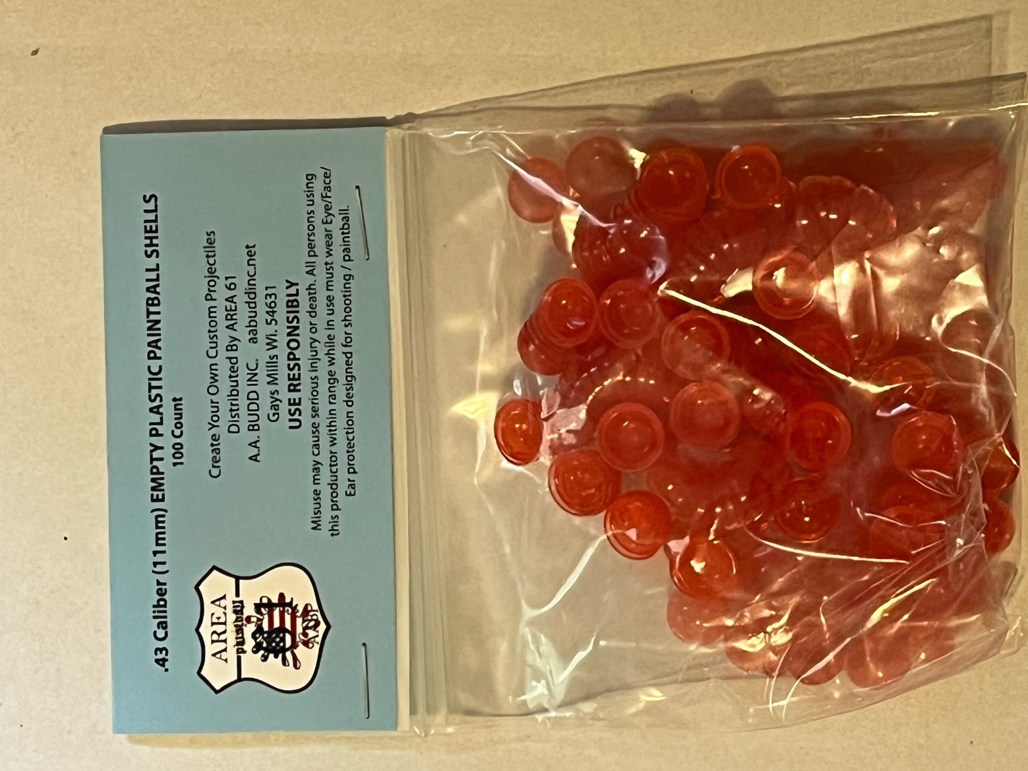 0.43 Caliber Empty Plastic paintball shells 100 count Transparent Red ...