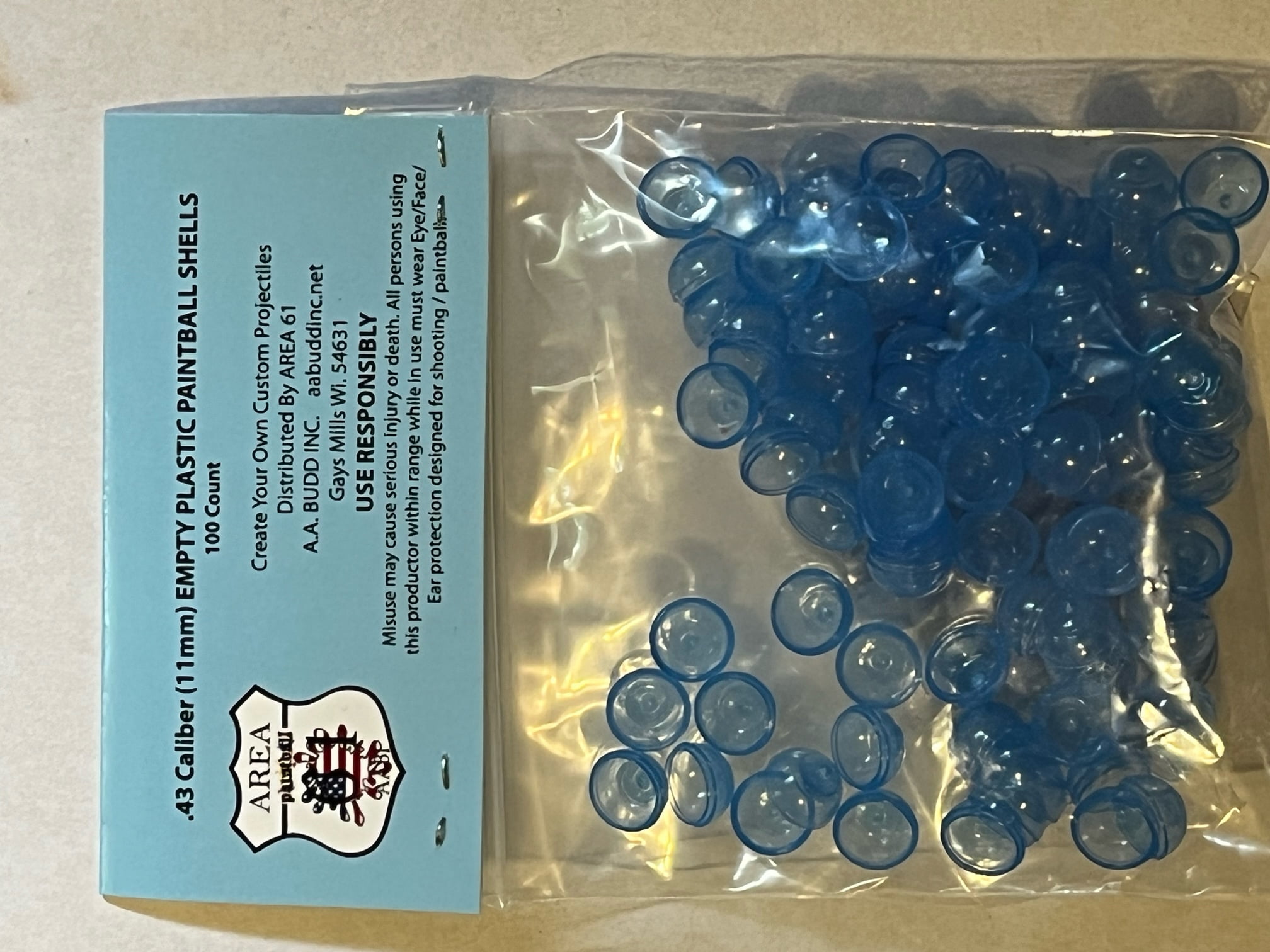 0.43 Caliber Empty Plastic Paintball shells 100 count Transparent Blue ...