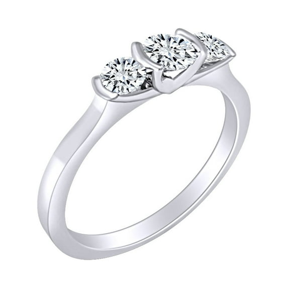 AFFY 0.45 Carat (Ctw) Round Shape White Natural Diamond Three Stone ...