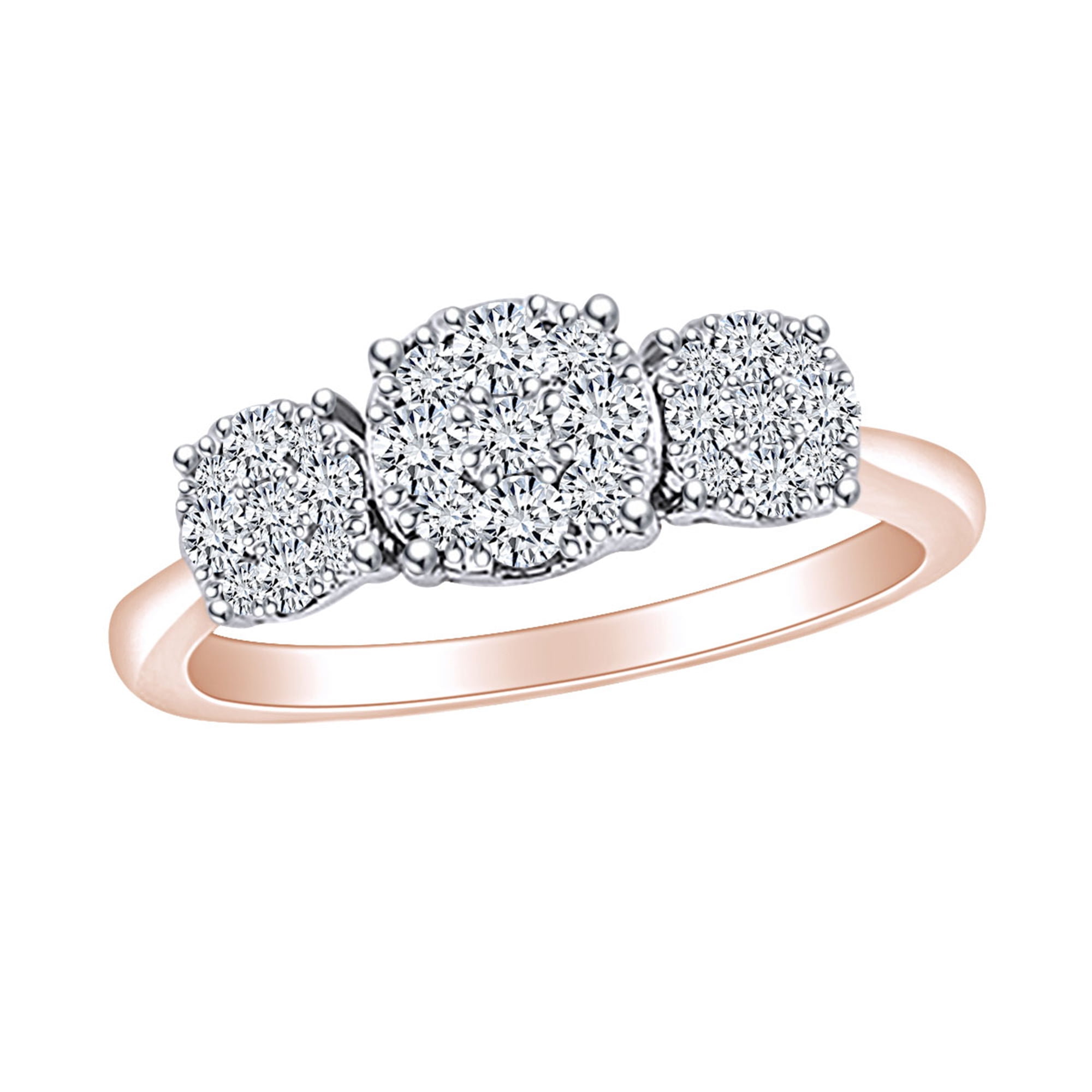 AFFY 0.45 Carat (Ctw) Round Shape White Natural Diamond Triple Cluster ...