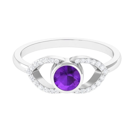 0.45ct Round Amethyst and Split Shank Halo CZ 925 Sterling Silver ...