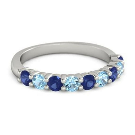 0.45ct Round Cut Blue Sapphire Topaz Eternity Band Ring 925 Sterling ...