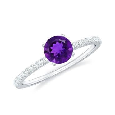 0.45ct Round Solitaire Amethyst Side Accents Birthstone 925 Sterling ...