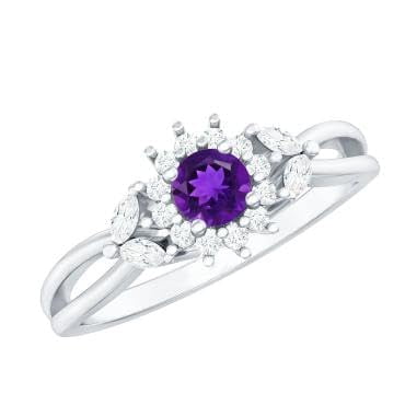 0.45ct Round Solitaire Purple Amethyst Split Shank 925 Sterling Silver ...