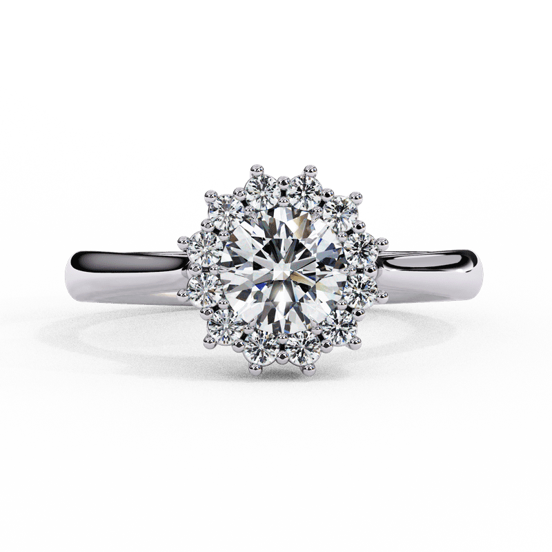 0.47 CT Round Cut Lab Grown Diamond Engagement Ring, Round Diamond Halo Wedding Ring, Solitaire ...