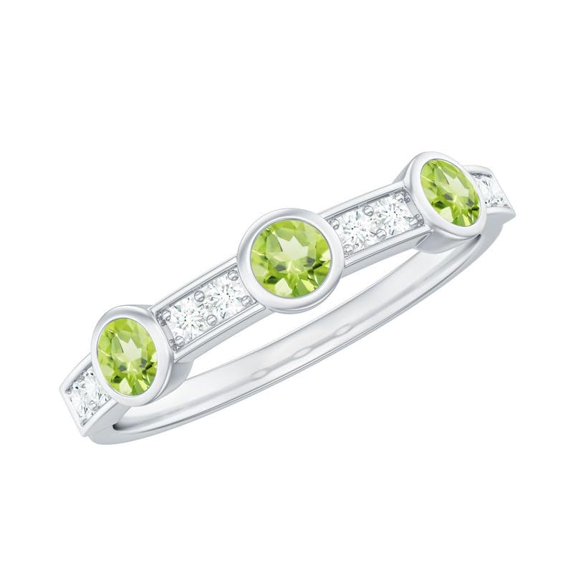 0.48 Ctw Round Peridot 925 Sterling Silver Three Stone Wedding Ring for ...