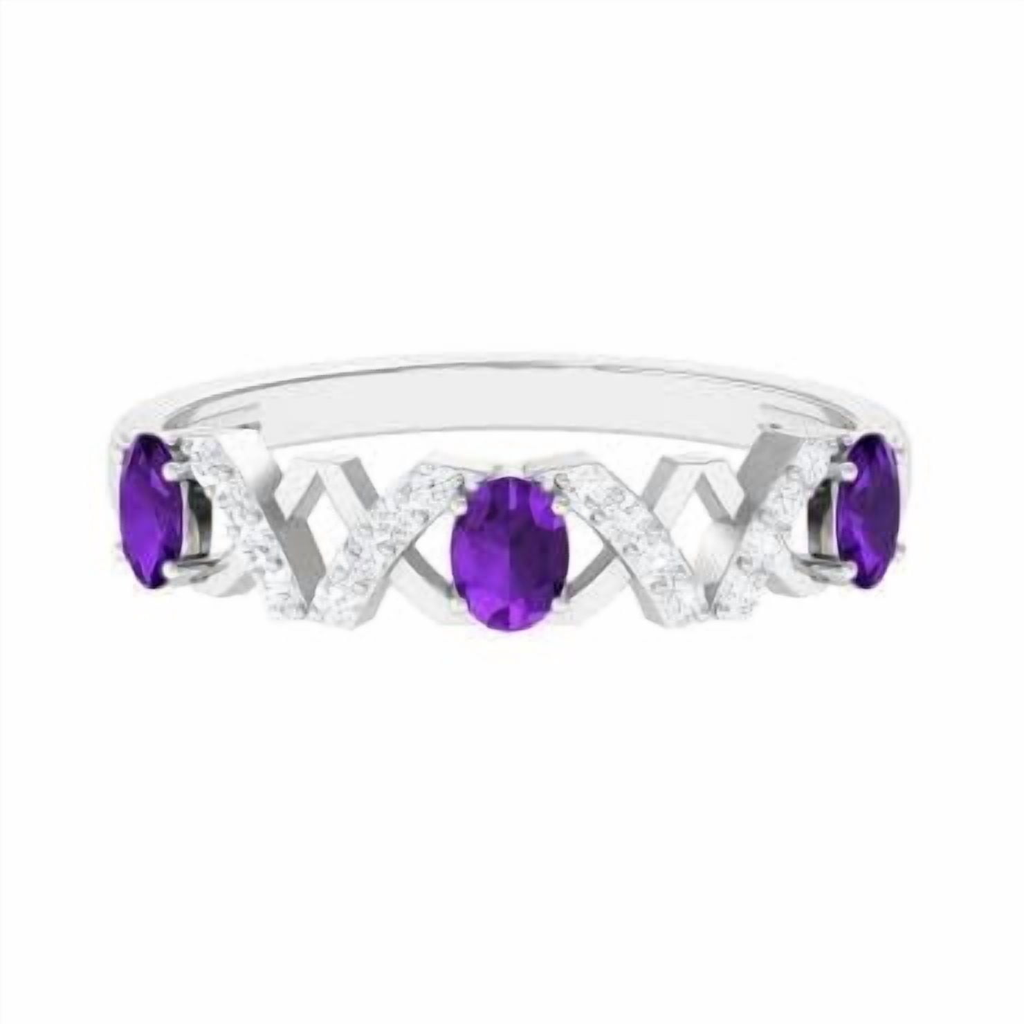 0.48ct Oval Eternity Amethyst Designer Ring Set 925 Sterling Silver ...