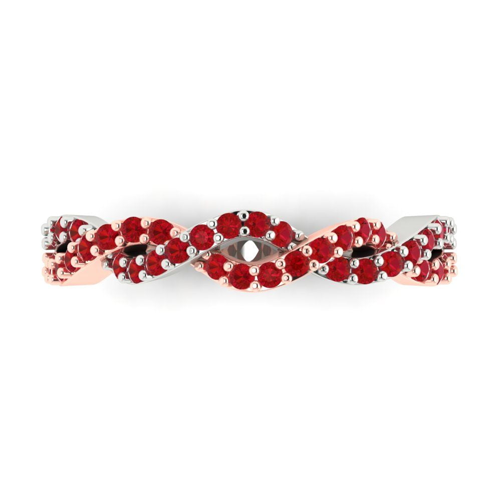 0.495 ctw Wedding Band for Women - 18K Rose/White Gold Simulated Ruby ...