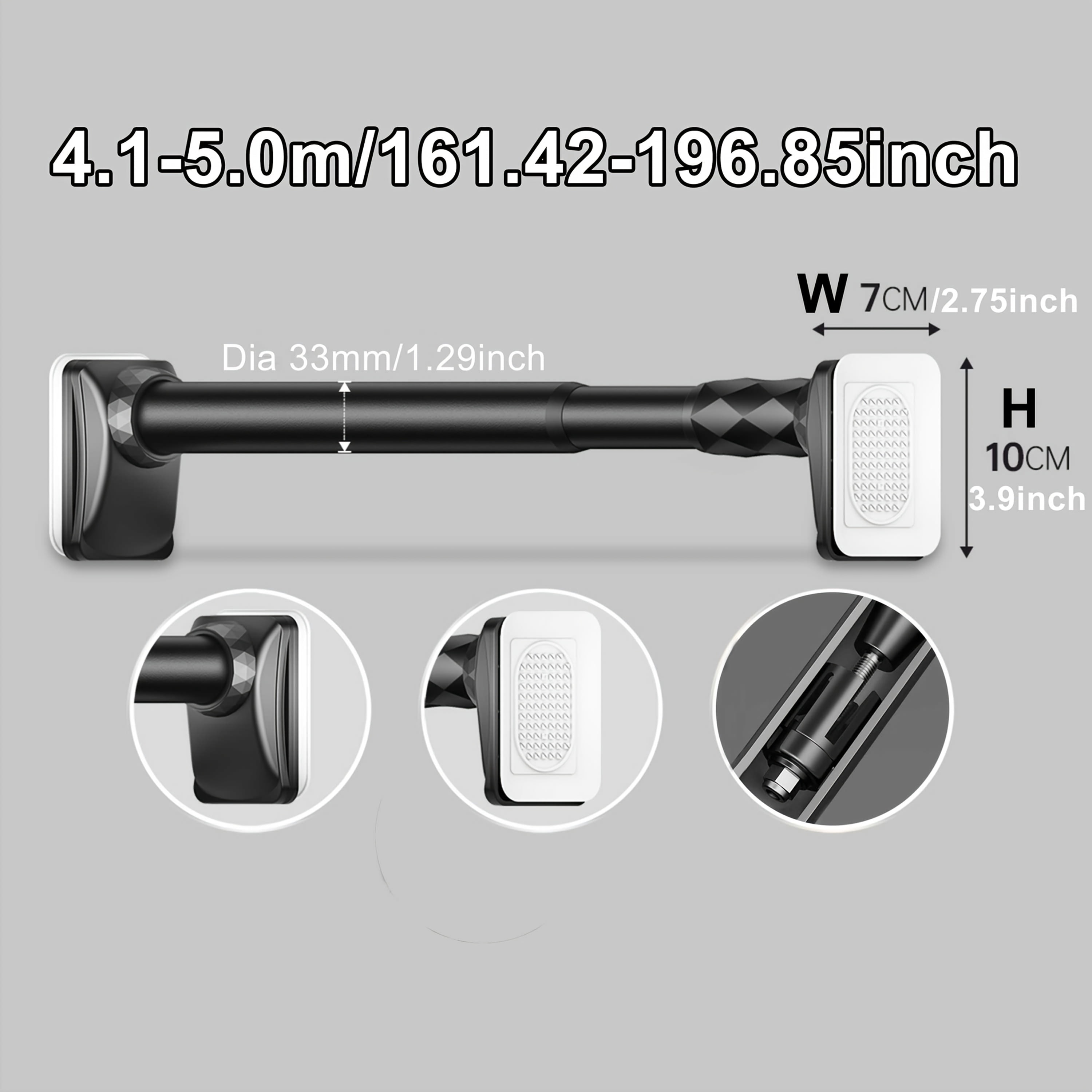 0.4m-5.0m No Drill Telescopic Curtain Rail - 33mm Heavy-Duty Steel ...