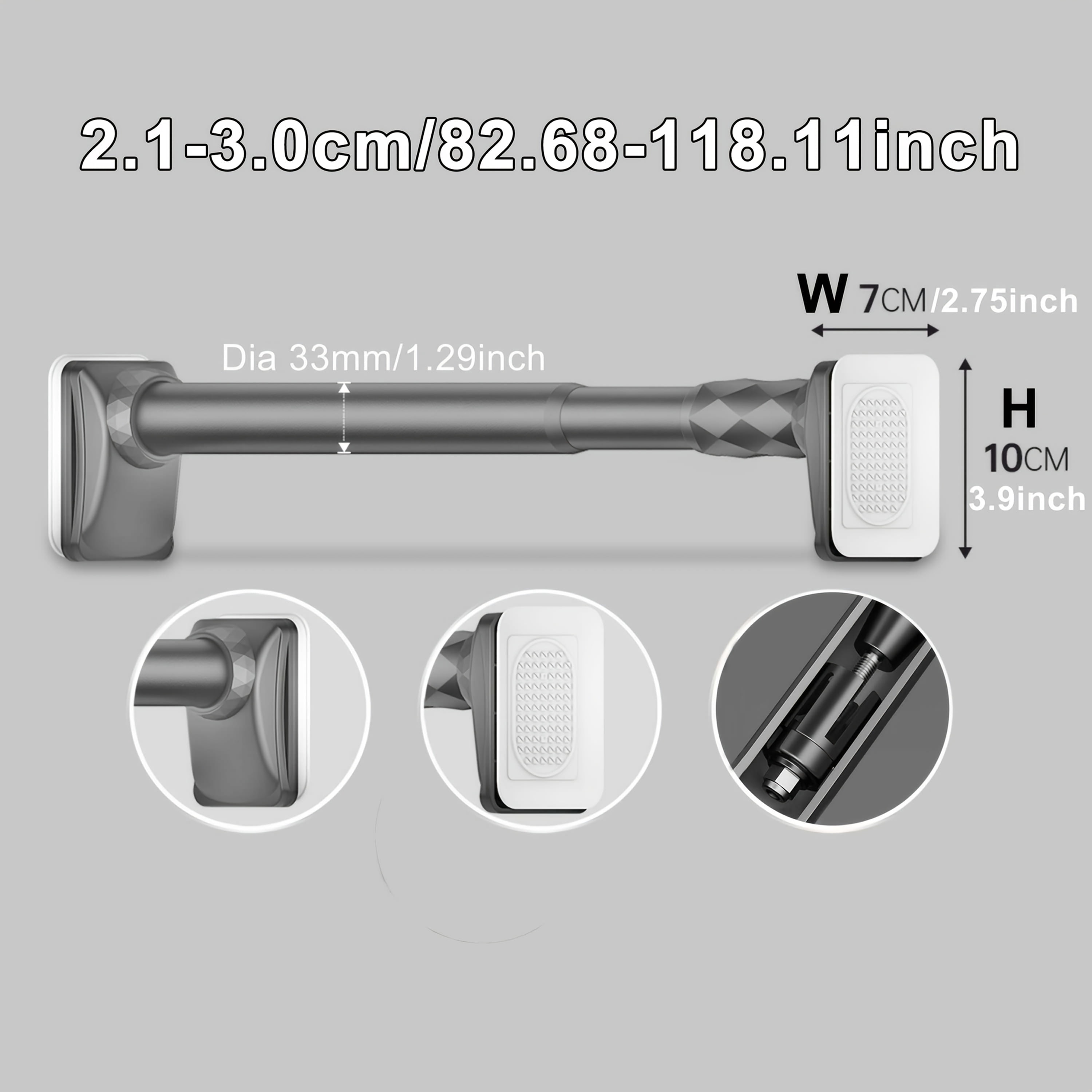 0.4m-5.0m No Drill Telescopic Curtain Rail - 33mm Heavy-Duty Steel ...